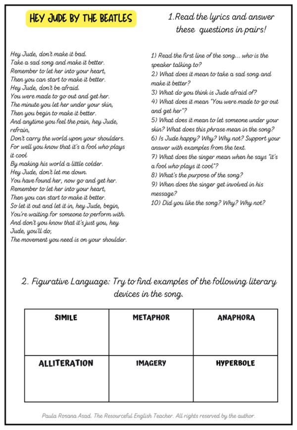Teach Literary Analysis with Song Hits Literary Devices Figurative ...